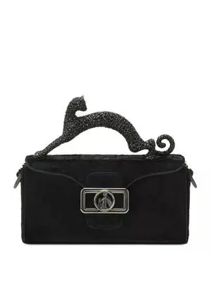 LANVIN Leather Crossbody Bag With Crystal-embellished Panther Handle - Black