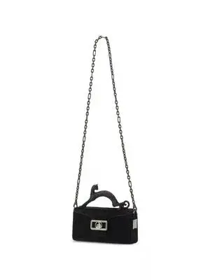 LANVIN Leather Crossbody Bag With Crystal-embellished Panther Handle - Black