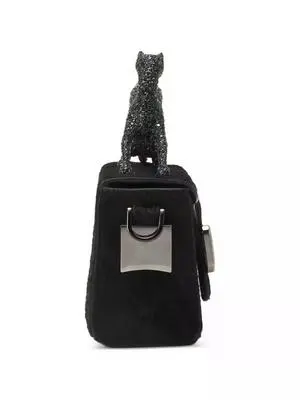 LANVIN Leather Crossbody Bag With Crystal-embellished Panther Handle - Black