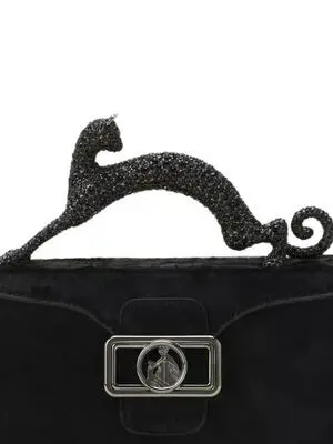 LANVIN Leather Crossbody Bag With Crystal-embellished Panther Handle - Black