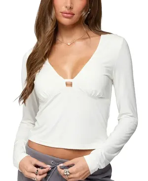 EDIKTED Lovisa V Neck Long Sleeve Top