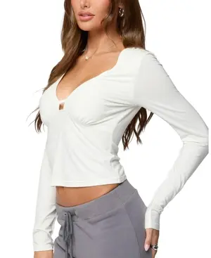 EDIKTED Lovisa V Neck Long Sleeve Top