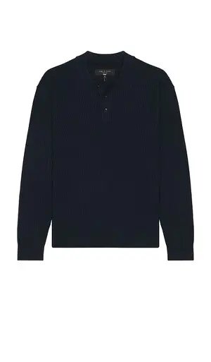 Rag & Bone Crawford Cashmere Blend Long Sleeve Polo - Navy