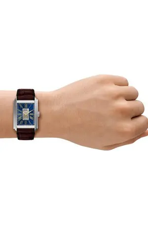 Fossil Carraway Open Heart Leather Strap Watch - Brown/blue