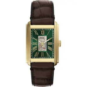 Fossil Carraway Open Heart Leather Strap Watch Brown/green