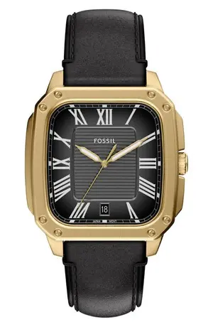 Fossil Crosby Leather Strap Watch - Black