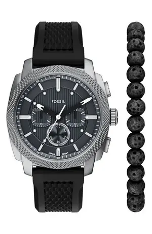 Fossil Machine Chronograph Strap Watch & Bracelet Set - Black
