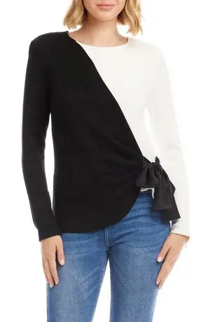 Karen Kane Colorblock Knit Top With Satin Bow
