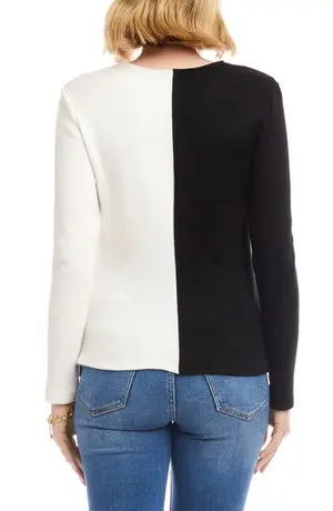 Karen Kane Colorblock Knit Top With Satin Bow