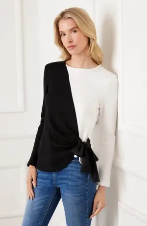 Karen Kane Colorblock Knit Top With Satin Bow