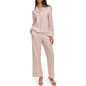 REFORMATION Contrast Piping Stretch Organic Cotton Pajamas - Hummingbird Stripe