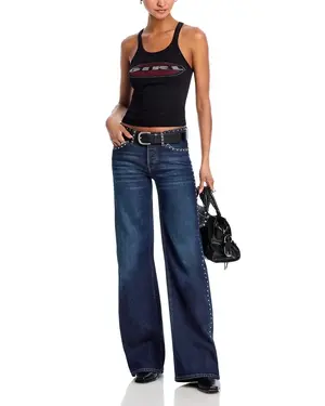 RE/DONE Studded Mid-rise Wide Leg Jeans - Barely Worn Stud