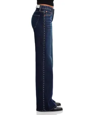 RE/DONE Studded Mid-rise Wide Leg Jeans - Barely Worn Stud