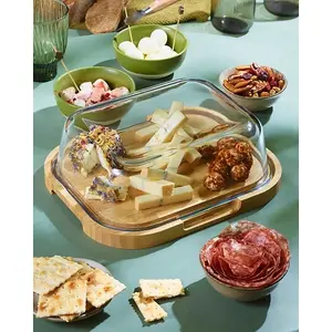 PEBBLY Bamboo And Glass Cheese Box - Camel