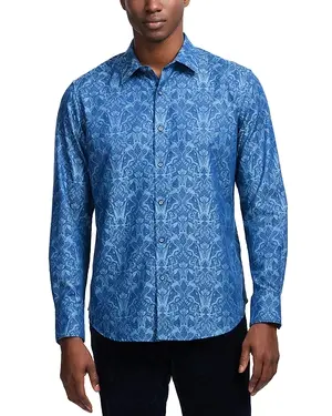 Robert Graham Highland Cotton Blend Button Down Shirt - Dark Blue