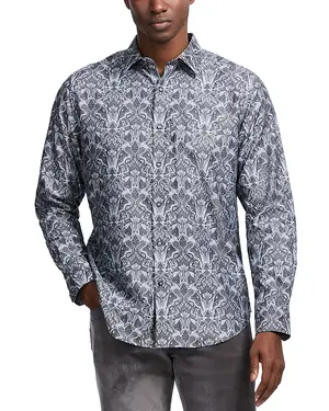 Robert Graham Highland Cotton Blend Button Down Shirt Dark Grey