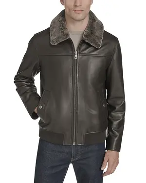 Andrew Marc Hedland Aviator Leather Jacket - Chocolate