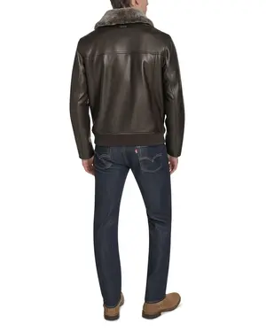 Andrew Marc Hedland Aviator Leather Jacket - Chocolate