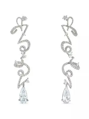 ANABELA CHAN 14k White Gold Vermeil Script Diamond Drop Earrings - Silver