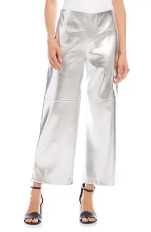Karen Kane Crop Faux Leather Wide Leg Pants - Silver