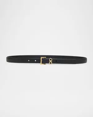 FERRAGAMO Calfskin Leather Mini Gancini Belt - Nero