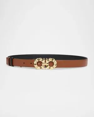 FERRAGAMO Donna Gancini Smooth Calfskin Leather Belt - Nero