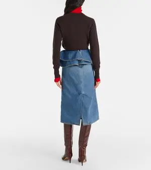 Plan C Peplum Denim Midi Skirt
