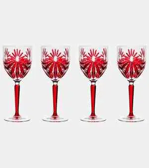 LES-OTTOMANS Set Of 4 Floral Crystal Wine Glasses - Red