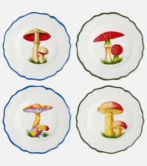 LES-OTTOMANS Mushroom Set Of 4 Ceramic Side Plates - Multicoloured