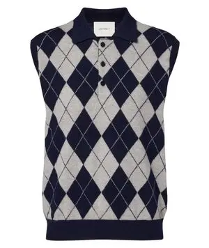 LISA YANG Riana Argyle Cashmere Sweater Vest - Grey