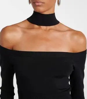 Simkhai Lila Ribbed-knit Off-shoulder Top - Black