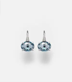 Shay Jewelry 18kt White Gold Drop Earrings With Diamonds And Topaz - Silver