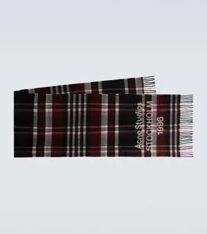 Acne Studios Logo Checked Fringed Wool Scarf - Black