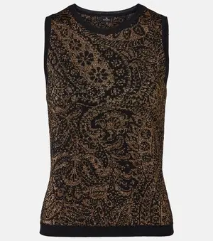 Etro Paisley Wool-blend Lamé Tank Top - Black