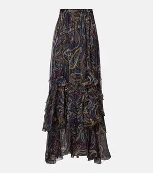 Etro Paisley Plissé Silk-blend Maxi Skirt