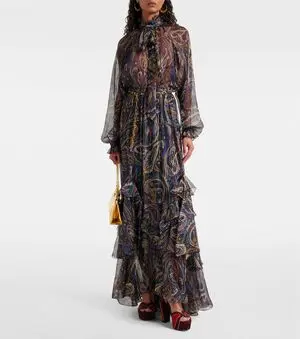 Etro Paisley Plissé Silk-blend Maxi Skirt