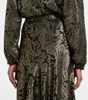 Etro Paisley Ruffled Silk-blend Midi Skirt - Black
