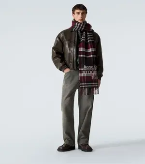 Acne Studios Logo Checked Fringed Wool Scarf