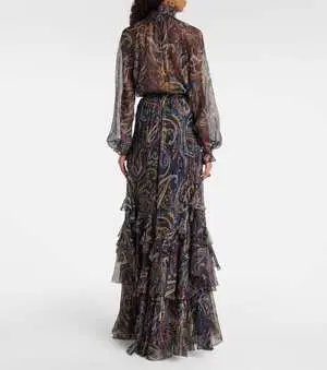Etro Paisley Plisse Silk-blend Maxi Skirt - Multicoloured