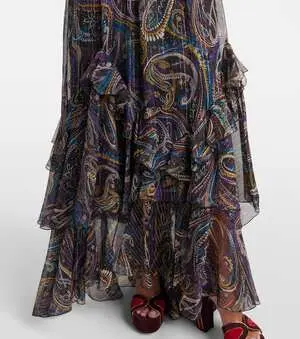 Etro Paisley Plisse Silk-blend Maxi Skirt - Multicoloured