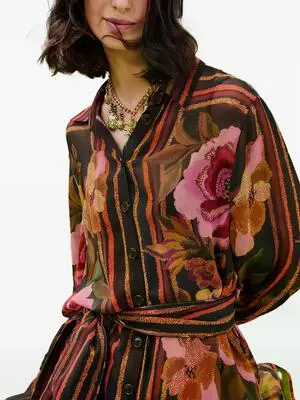 Farm Rio Floral Striped Mini Shirt Dress