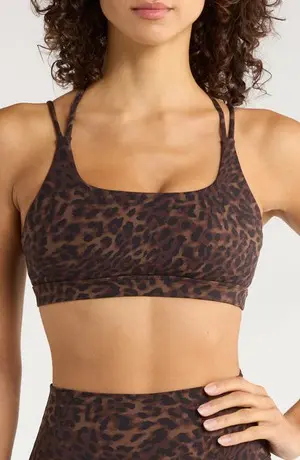 MPG Leopard Print Strappy Sports Bra - Caribou Leopard