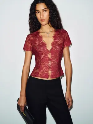 REFORMATION Eugenie Lace Top - Red
