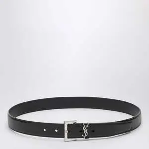 Saint Laurent Cassandre Belt In Grained Leather - Black