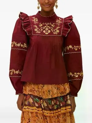 Farm Rio Embroidered Ruffled Top
