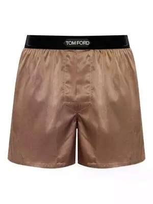 TOM FORD Logo-waistband Silk Boxers - Brown
