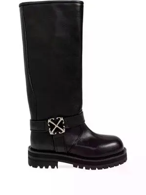 Off-White Logo-plaque Round-toe Biker Boots