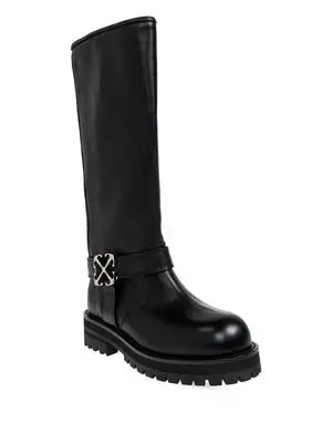 Off-White Logo-plaque Round-toe Biker Boots