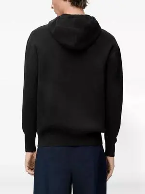 Loewe Zip-up Wool Hoodie With Leather Pocket - Black