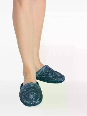 Versace Medusa Print Cotton Slippers - Blue